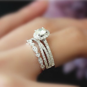 Perfect 3 Rings Set! Charles & Colvard Round Moissanite Ring Set ...