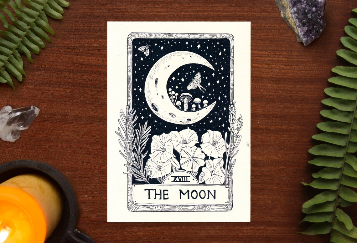 The Moon Tarot Card Illustration Art Print // A5 5.8 X - Etsy