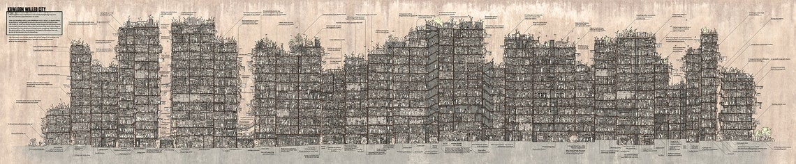 Kowloon Panorama - Walled City Cross Section - Colorversion: Vintage - Etsy