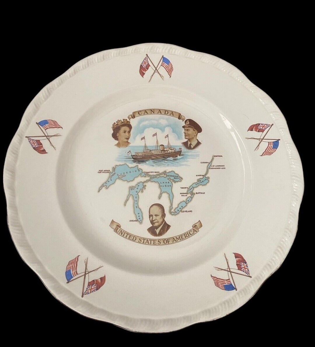 Meakin Plate 1959 Queen Elizabeth & Eisenhower St Lawrence Seaway ...