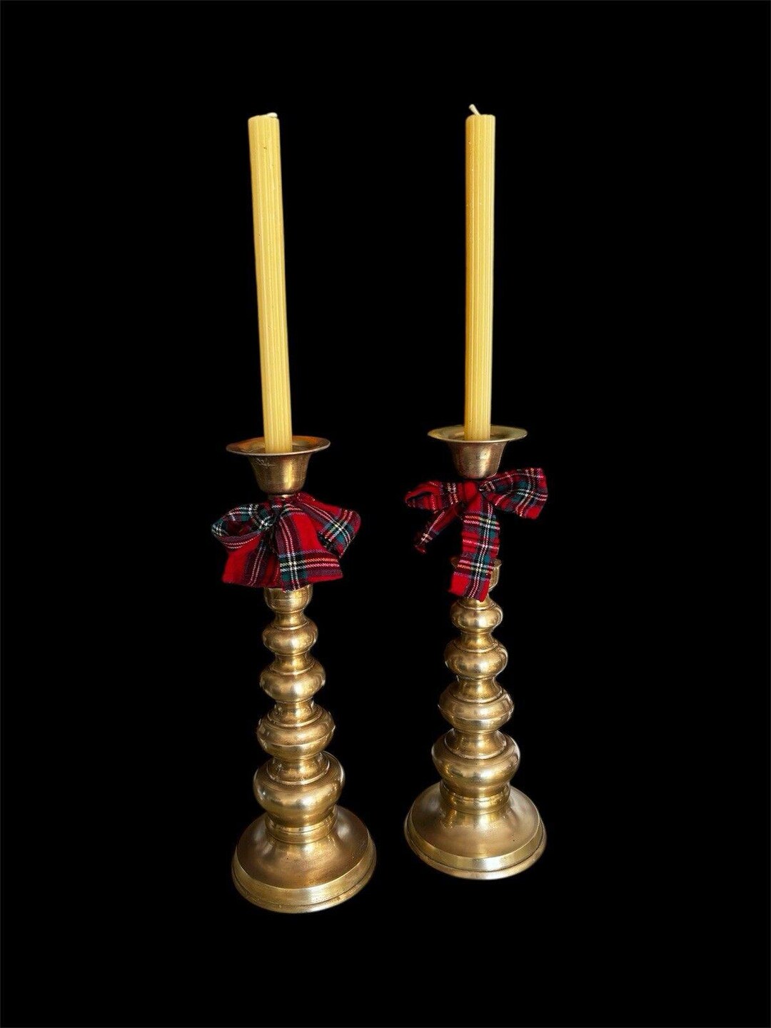 Vtg PAIR HEAVY Brass Candlestick Holders 15 Tall RL Christmas ...