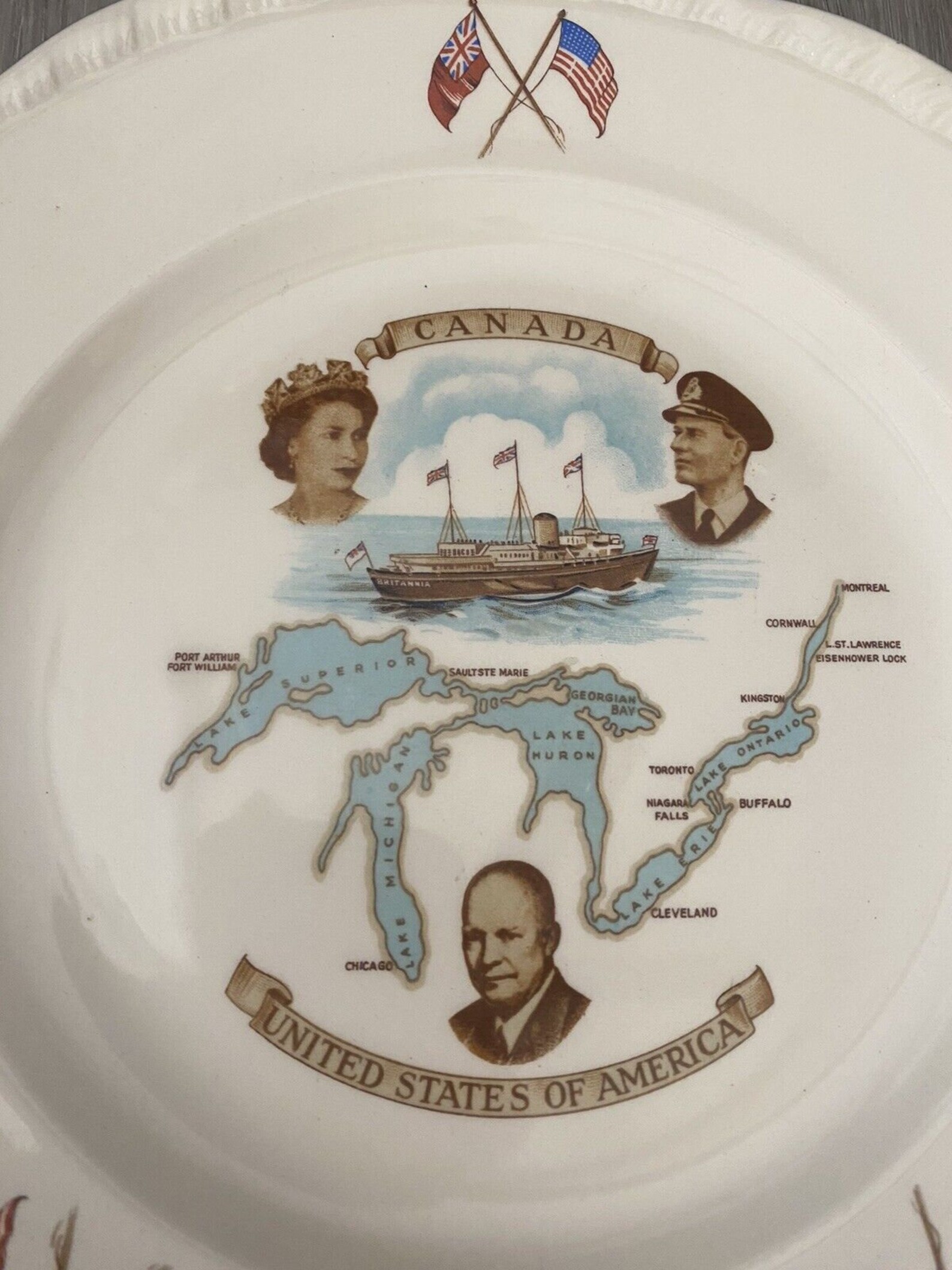 Meakin Plate 1959 Queen Elizabeth & Eisenhower St Lawrence Seaway ...