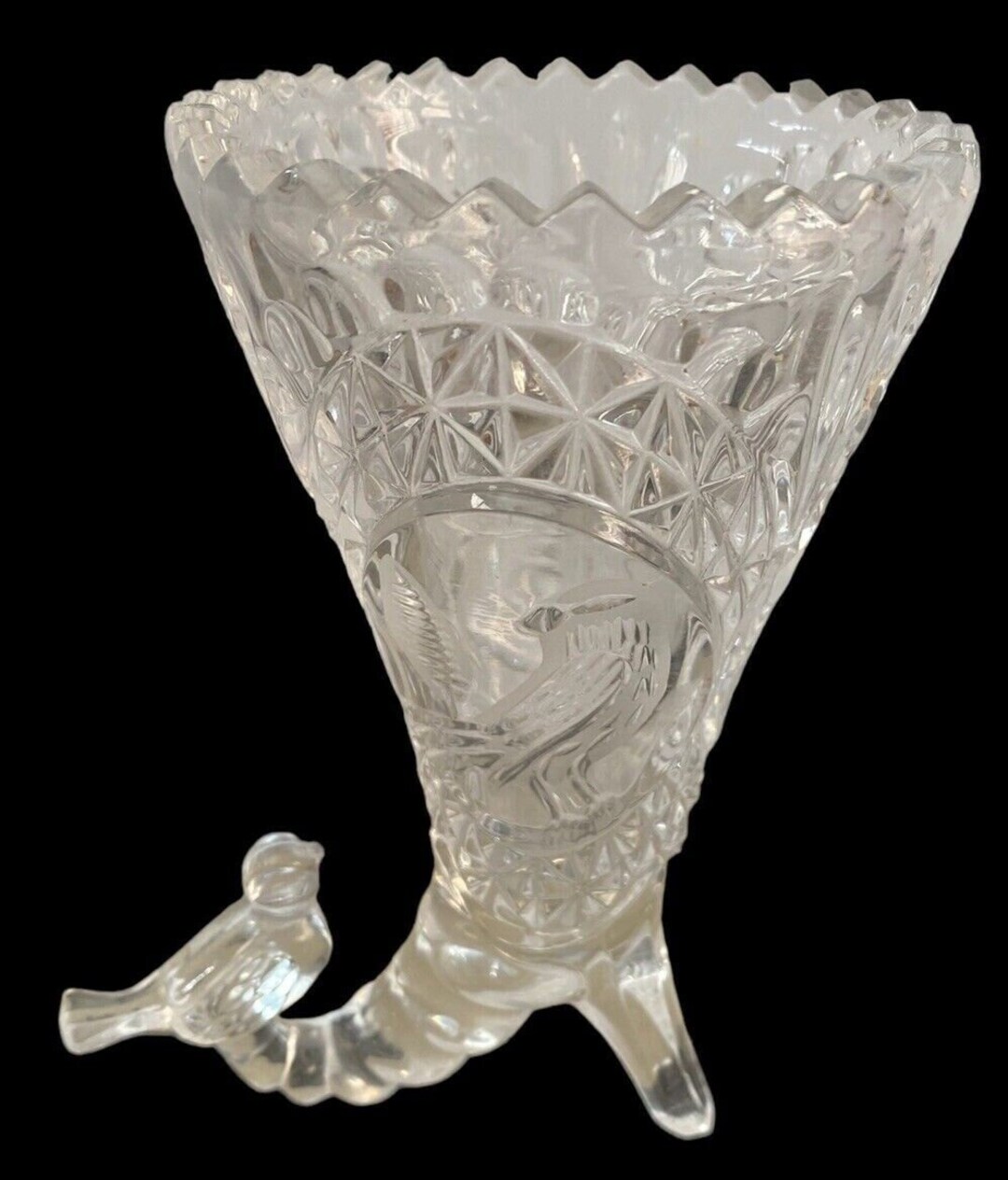 Vintage Lead Crystal Bird Pattern Pressed Glass Cornucopia - Etsy