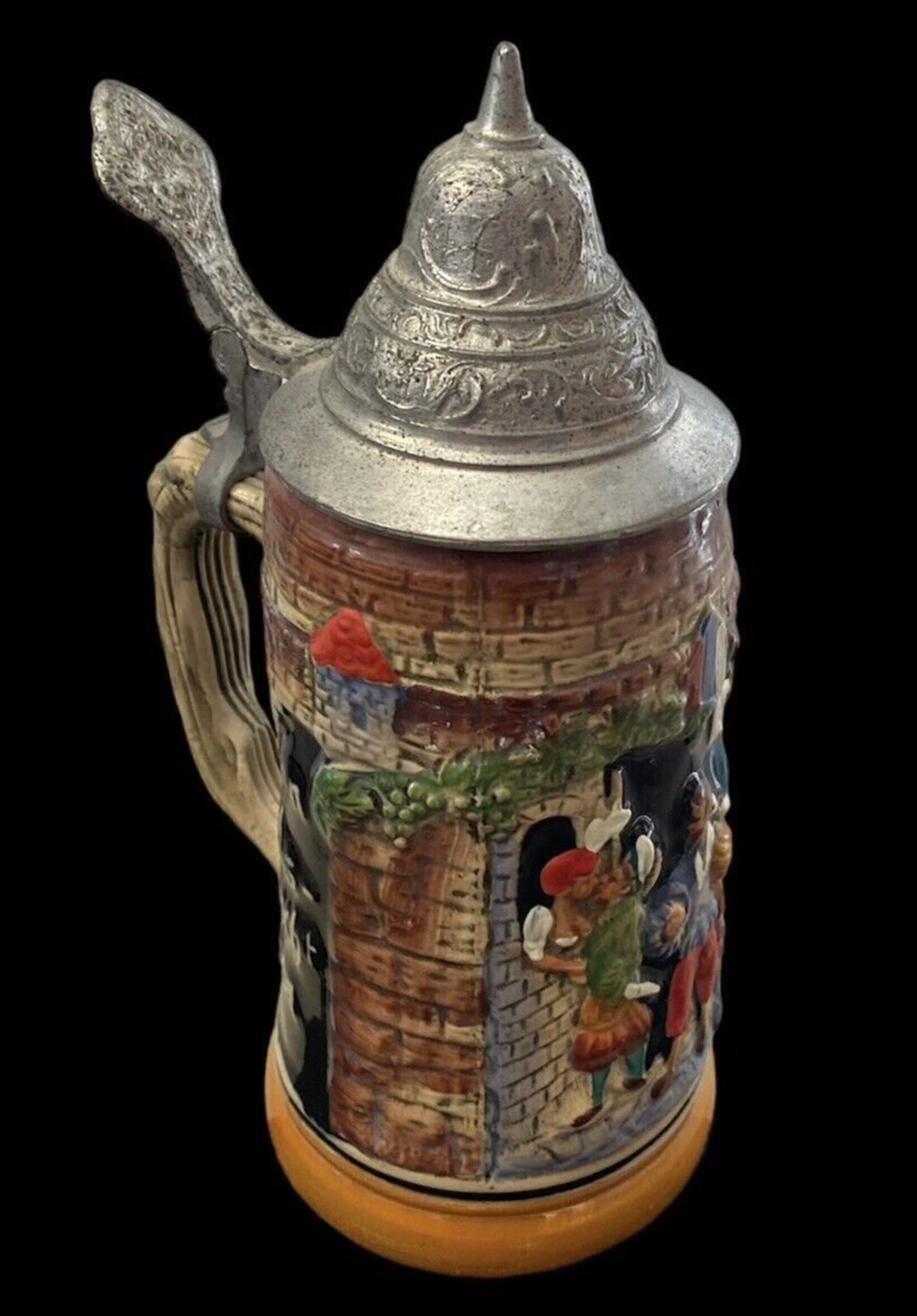 Vintage German Beer Stein Mug Cup Oktoberfest Patina Silver Lid, Relief ...