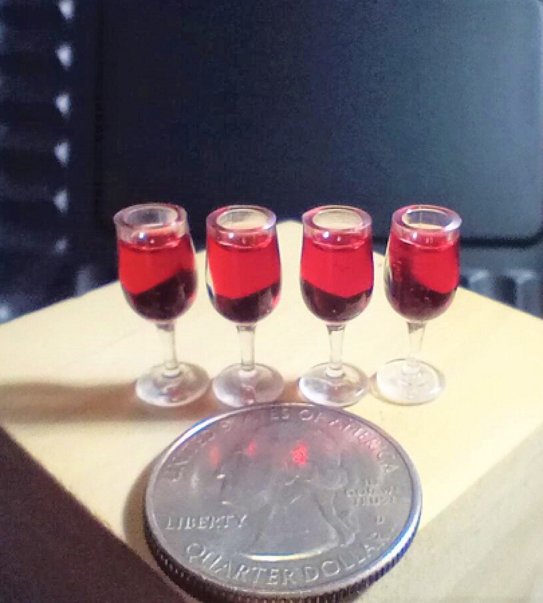 Miniature Glasses of Red Wine / Set of 4 / Dollhouse Food and Drink ...