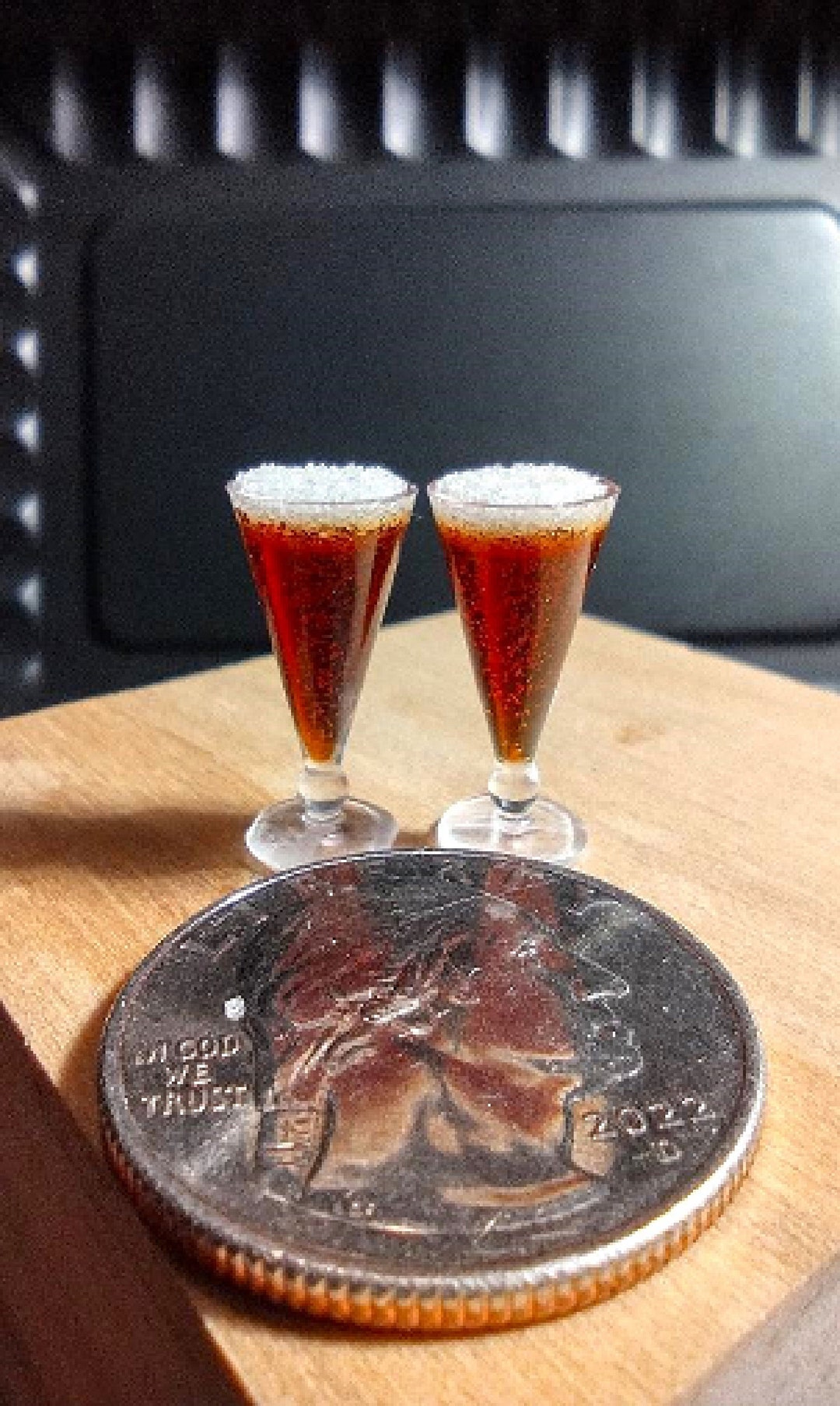1/12 Scale Dollhouse Miniature Amber Ale Beer in Pilsner Footed Glasses ...