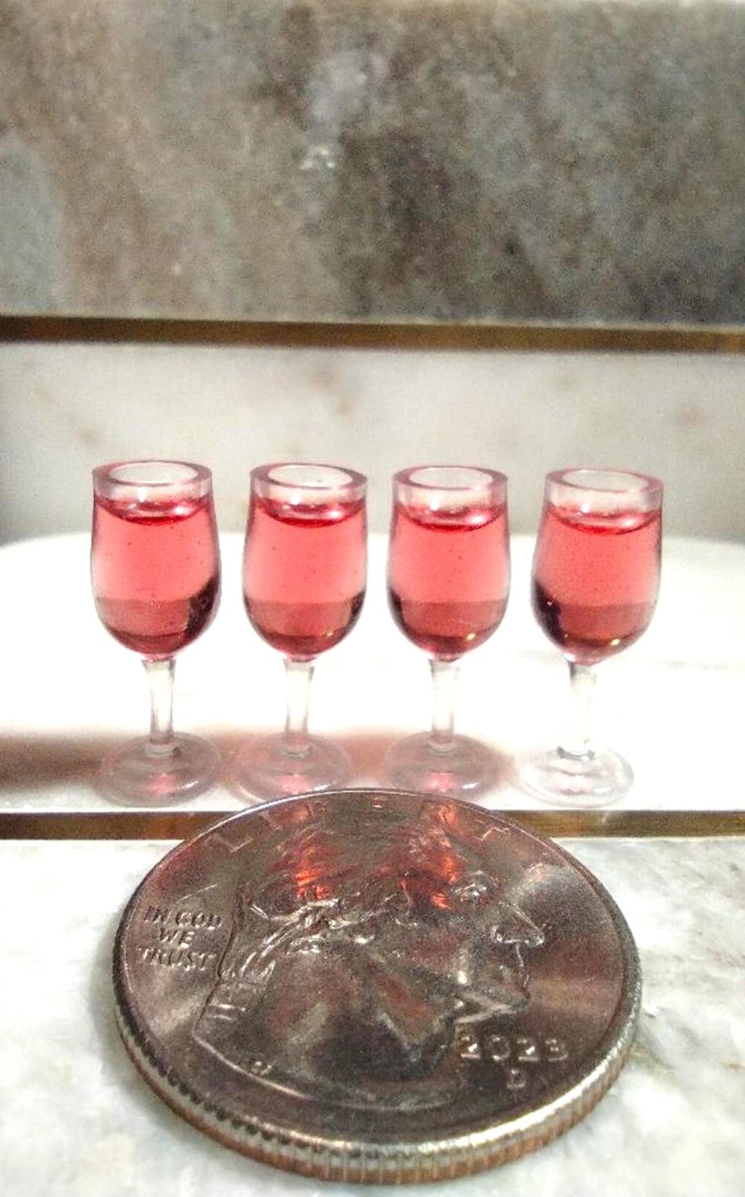 Miniature Glasses of Rose Wine / Set of 4 / Dollhouse Food and Drink ...