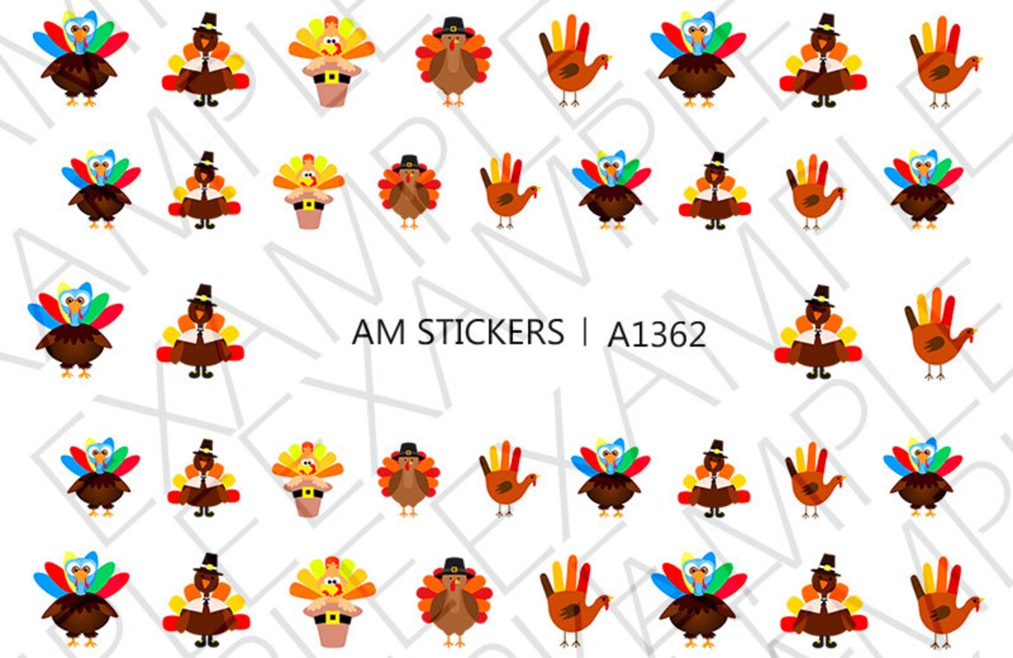 38 Turkey Thanksgiving Nail Decals A1262 - Etsy