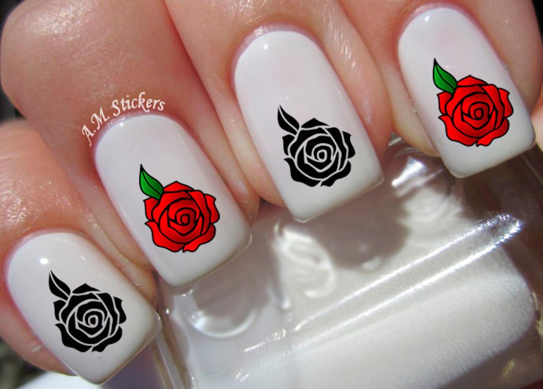 Red and Black Rose Nail Decals - A1008 - Etsy