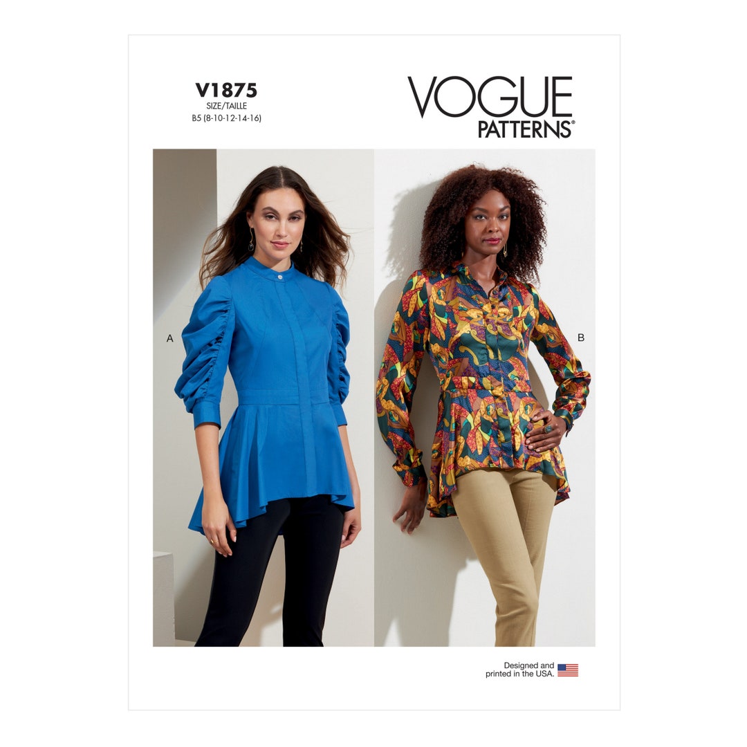 Vogue Sewing Pattern V1875 - Blouse - With Peplum and Puff Sleeves - Etsy
