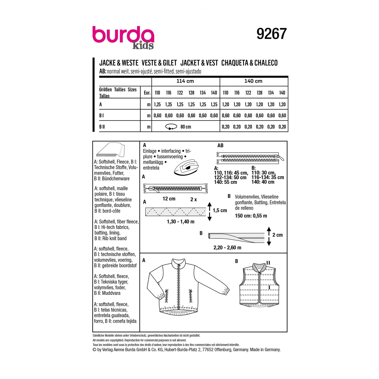 Burda Kids Pattern No. 9267 Jacket and Vest With Zipper - Etsy