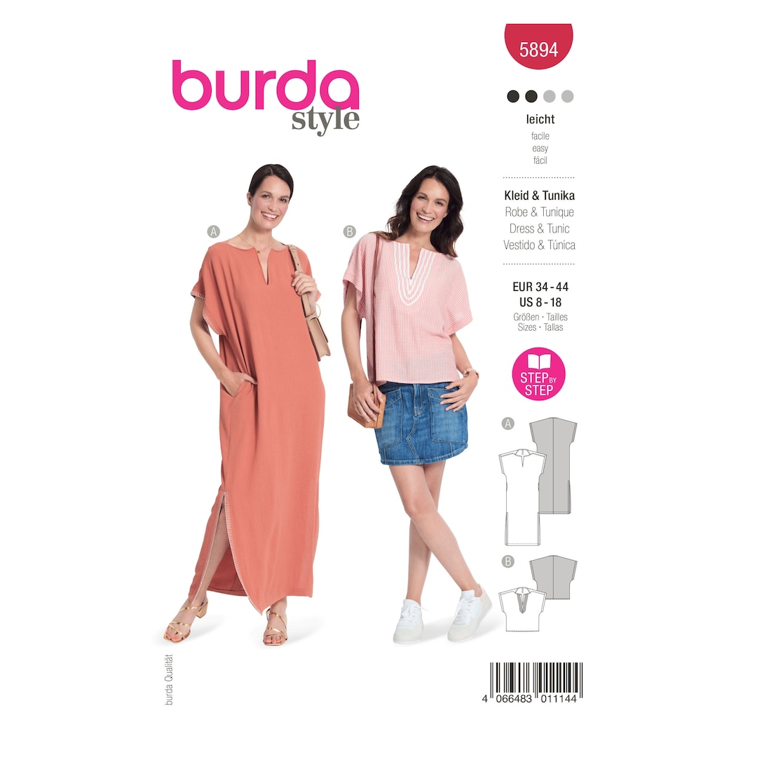 Burda Style Sewing Pattern - Dress and Tunic - Neckline Slit - No.5894 ...