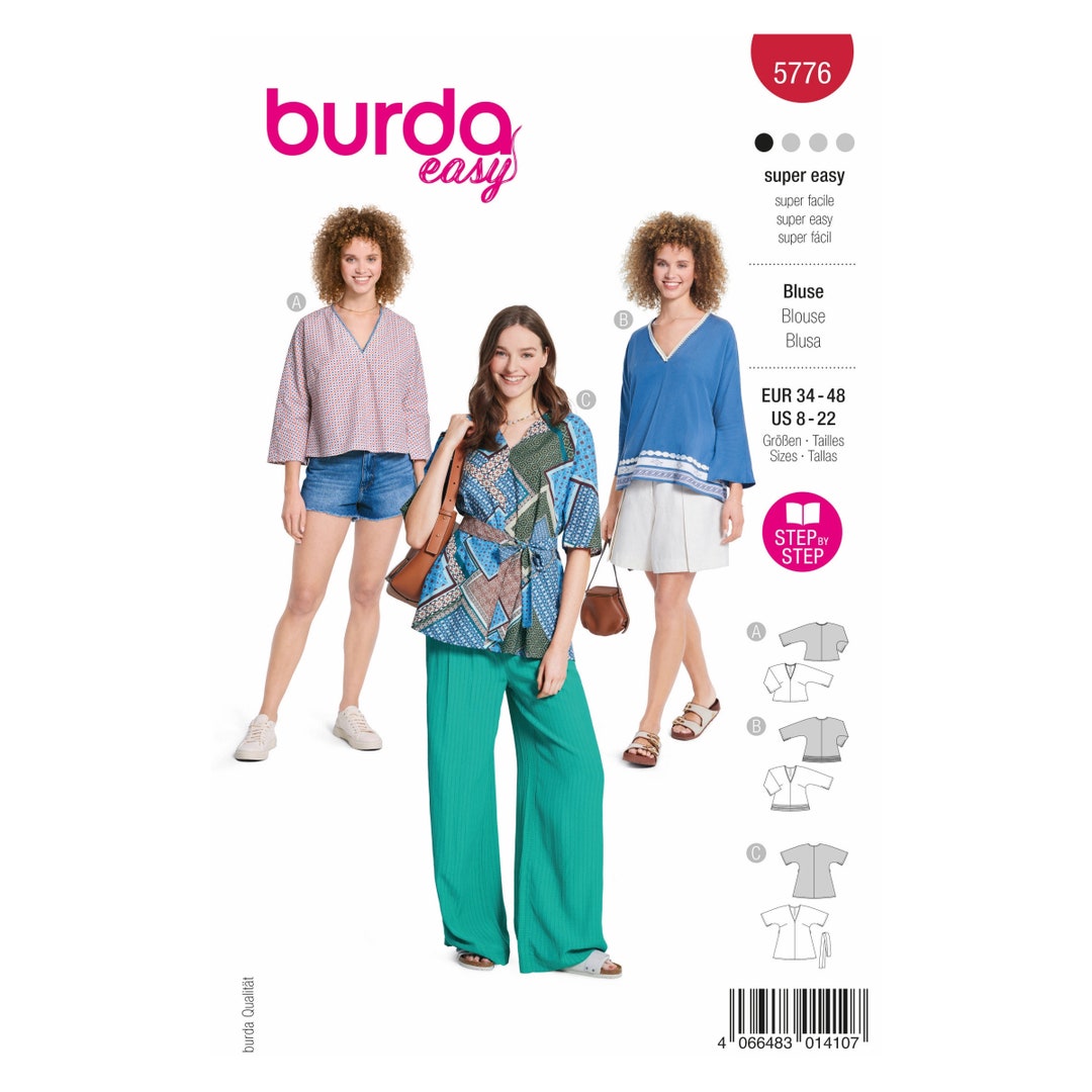 Burda Easy Sewing Pattern No. 5776 Blouse V-neck 3 Variants - Etsy