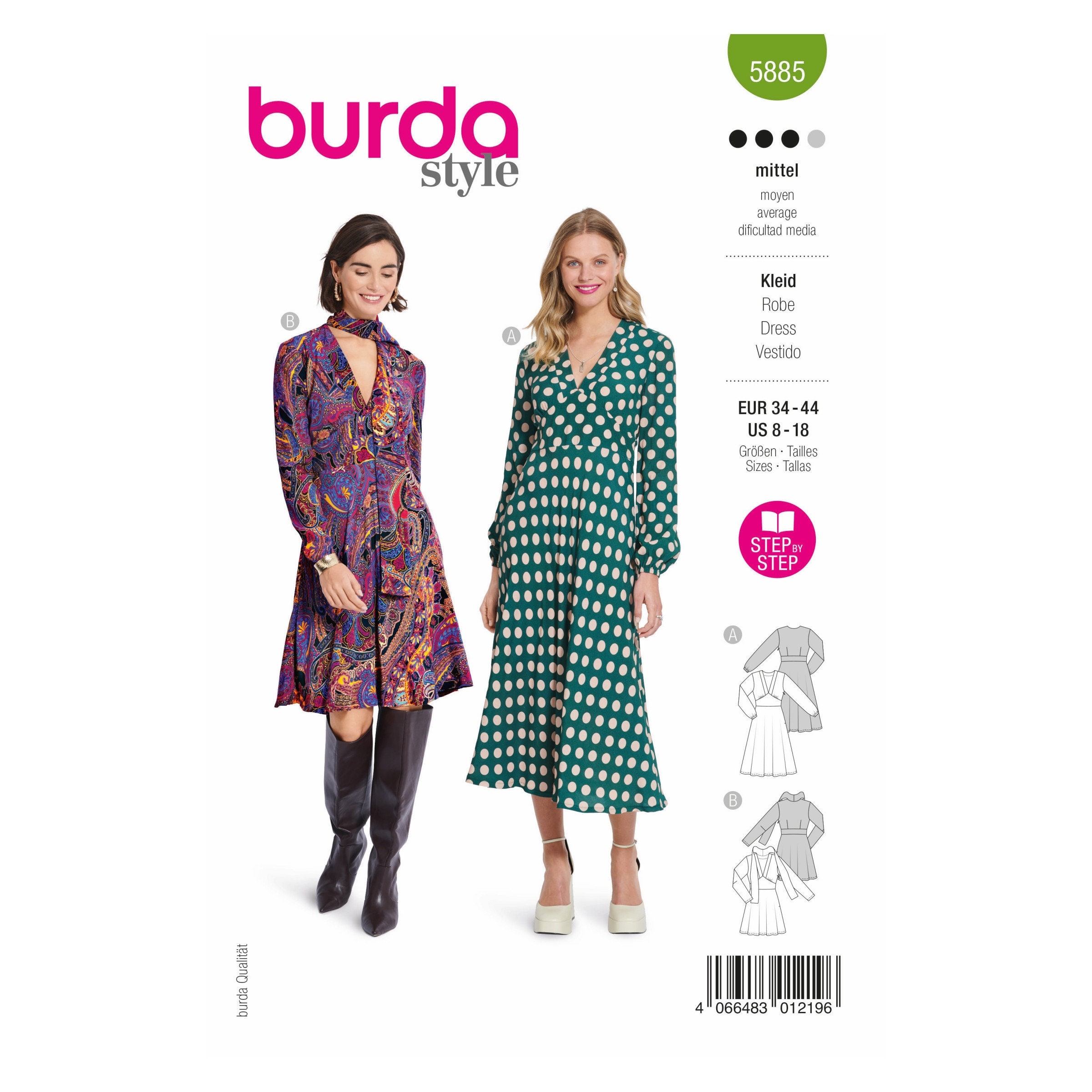 Burda Style Sewing Pattern No. 5885 - Dress - Feminine - Flared - Etsy