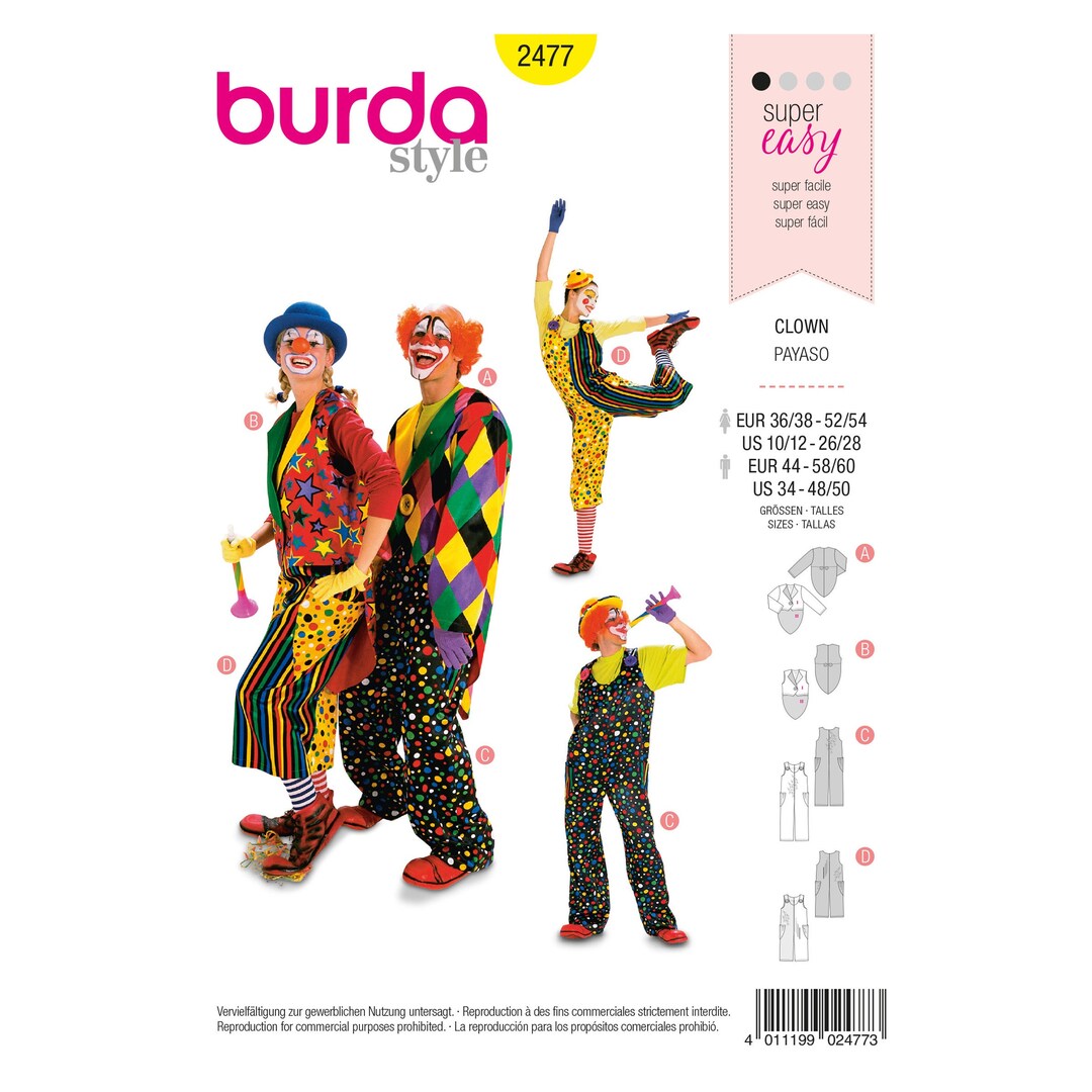 Burda Style Sewing Pattern - Costume - Clown - Carnival - No. 2477 - Etsy
