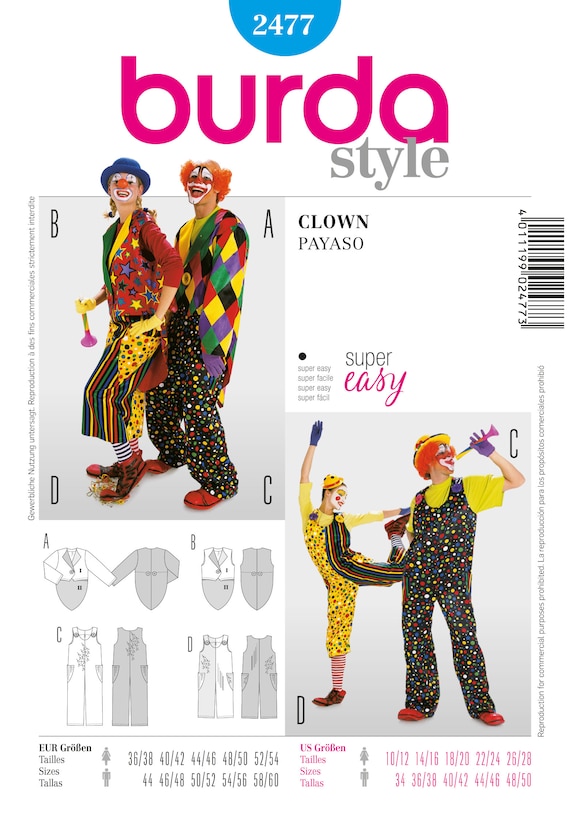 Burda Style Cut Pattern-costume-clown-carnival 2477 | Etsy