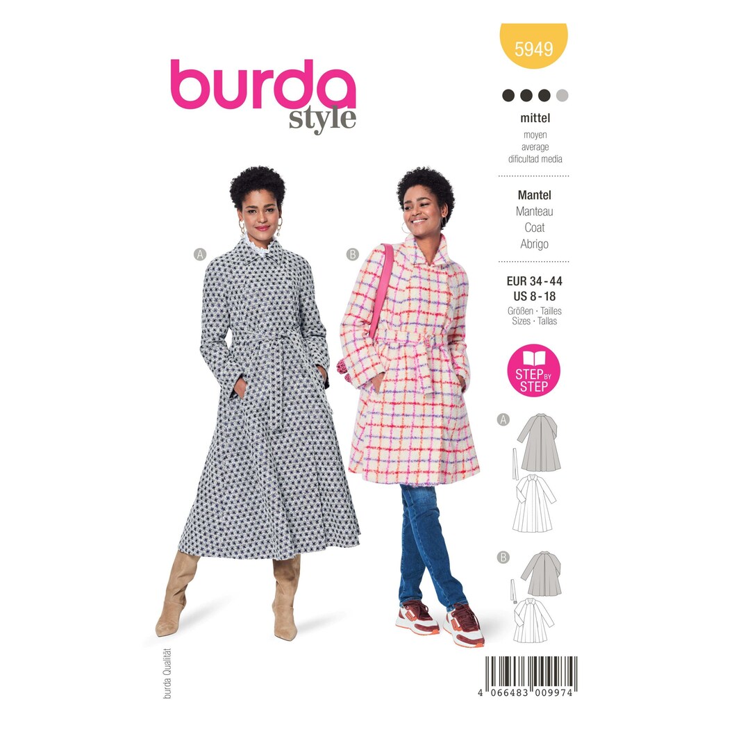 Burda Style Sewing Pattern No. 5949 Coat Wide Swinging Short and Long ...