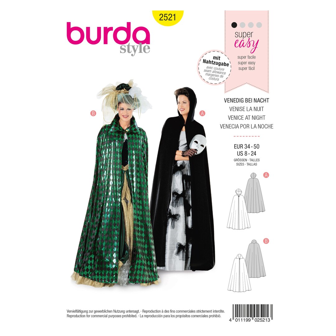 Burda Style Sewing Pattern - Costume - Venice at Night - Cape - No.2521 ...