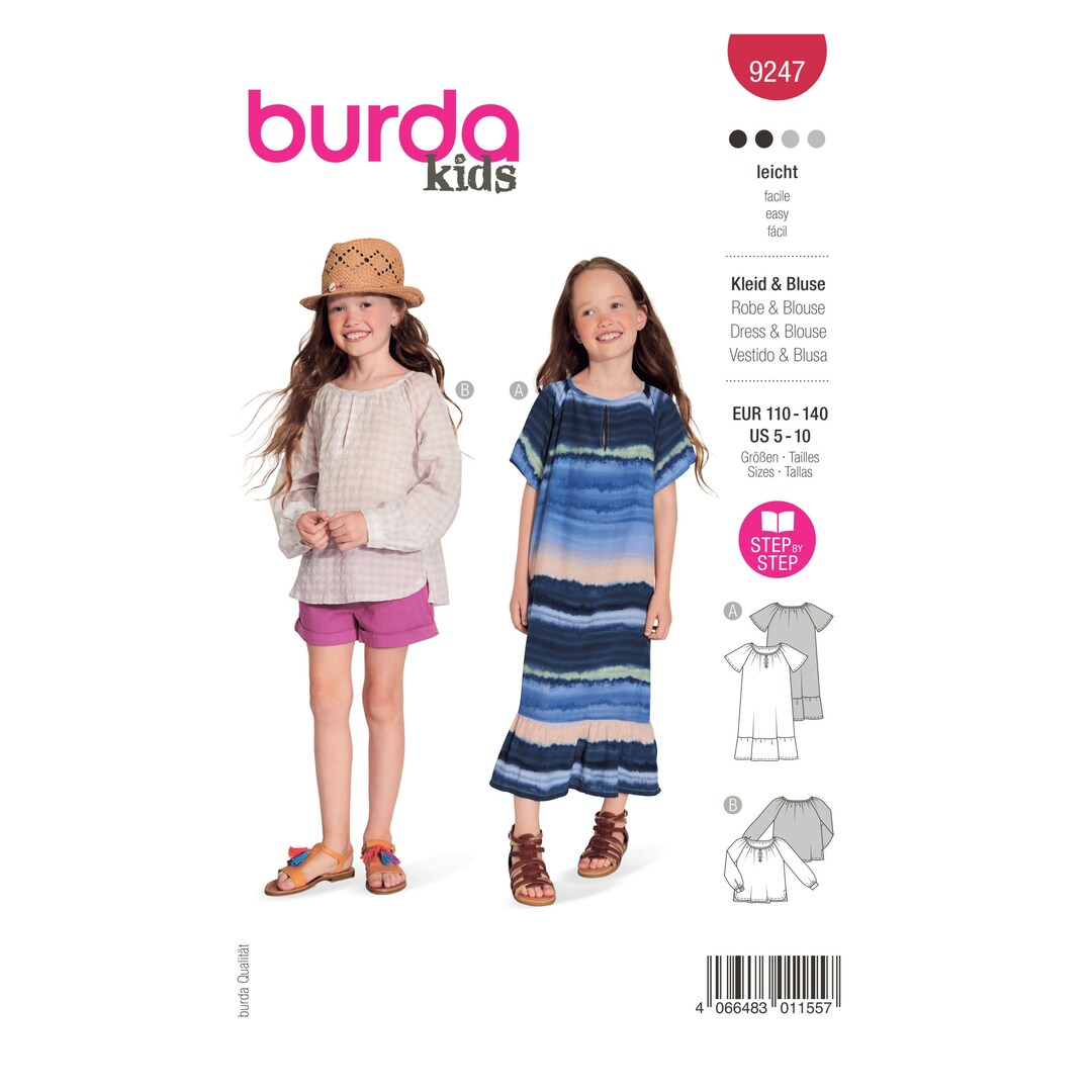 Burda Kids Sewing Pattern No. 9247 Dress and Blouse Raglan Sleeves - Etsy