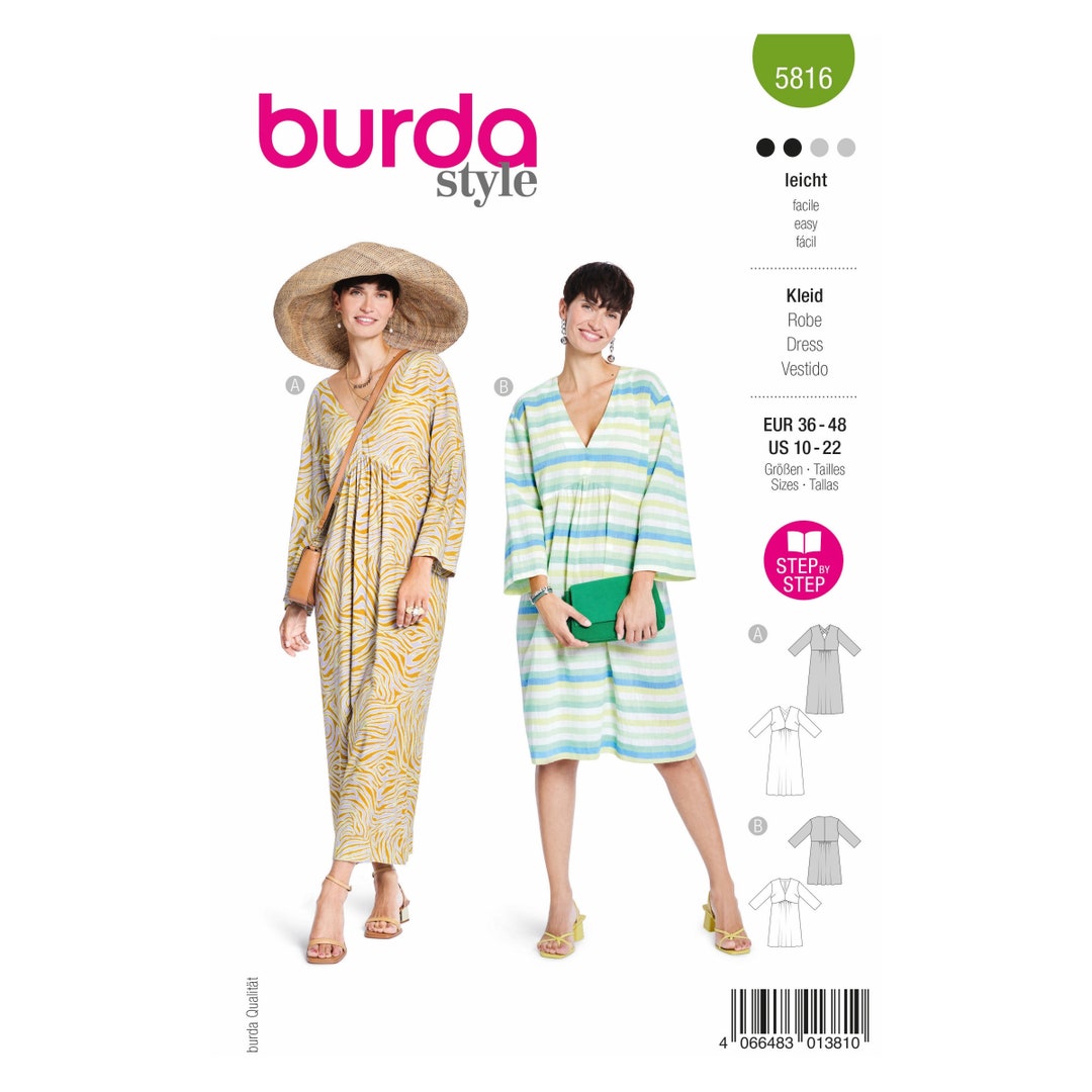 Burda Style Sewing Pattern No. 5816 Dress V-neck 2 Variants - Etsy