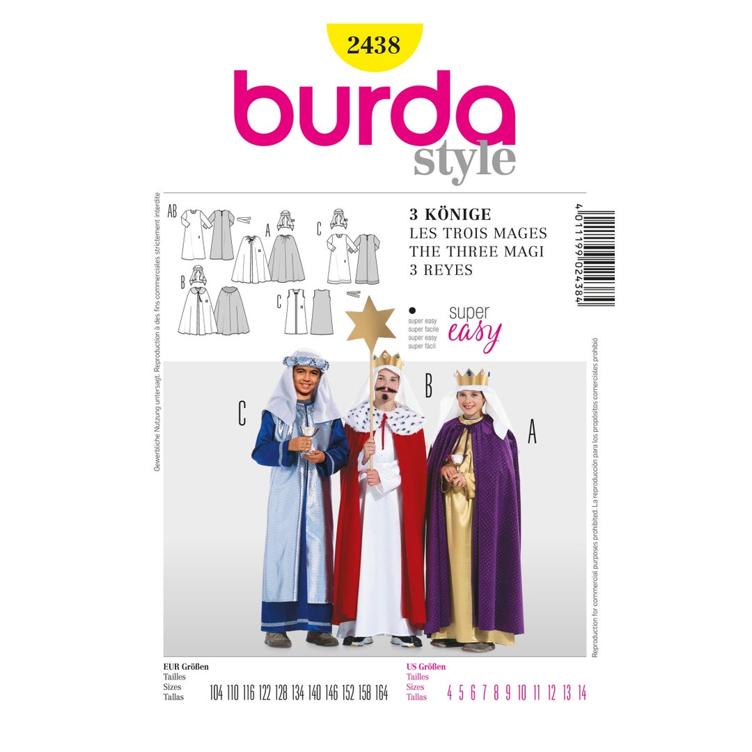 Burda Style Sewing Pattern Costume 3 Kings Crowns Cape No. 2438 - Etsy