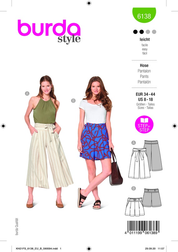 Burda Style Sewing Pattern Pants Culotte and Short | Etsy