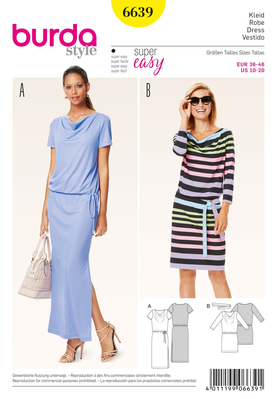 Burda Style Sewing Pattern Dress Jersey Dresses Drawstring No. 6639 - Etsy