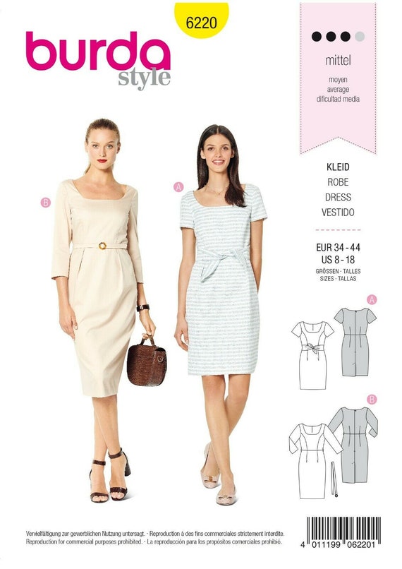 Burda Pattern Dress Shift Dress Carré Neckline No.6220 - Etsy