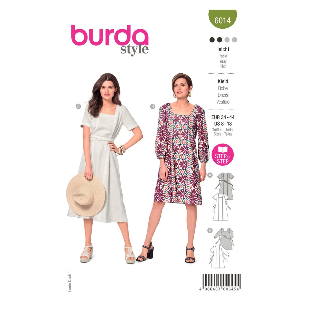 Burda Style Sewing Pattern No. 6014 - Dress - Ties - Square Neckline - Etsy