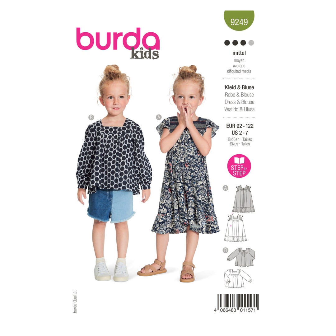 Burda Kids Sewing Pattern No. 9249 Dress and Blouse Square Neckline - Etsy