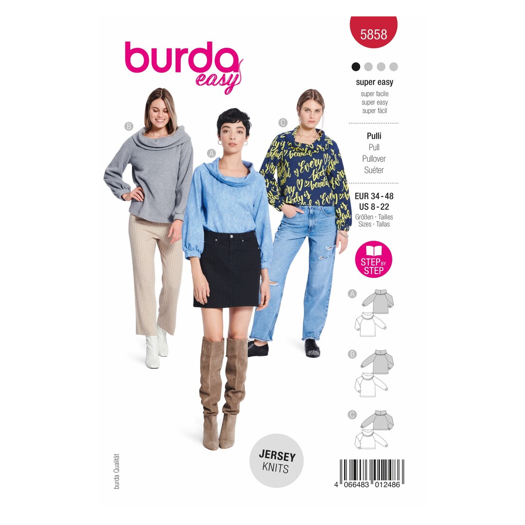 Burda Style Sewing Pattern No. 5858 Sweater Pullover Turtleneck Raglan ...