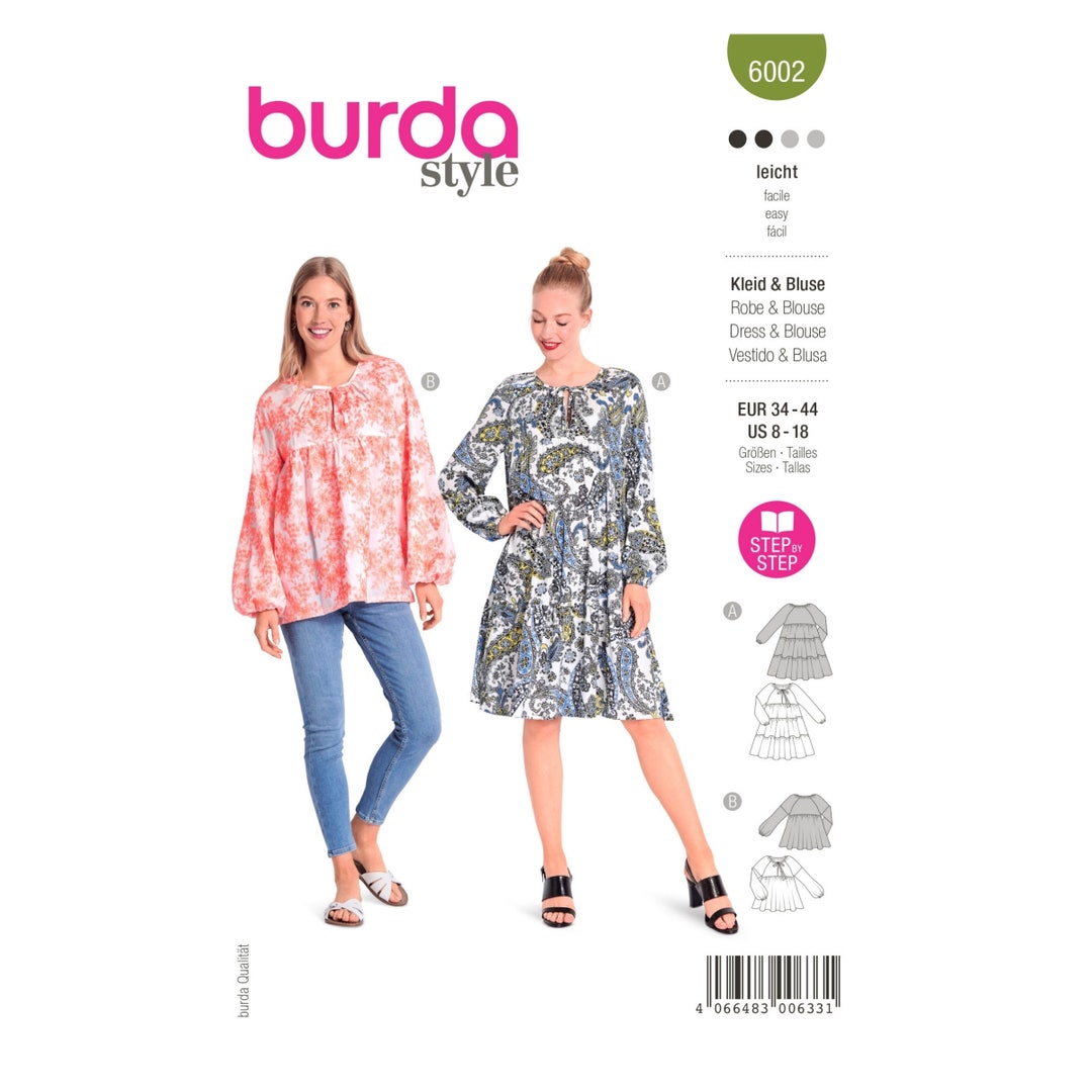 Burda Style Pattern No. 6002 Dress and Blouse Airy Raglan Sleeves - Etsy UK