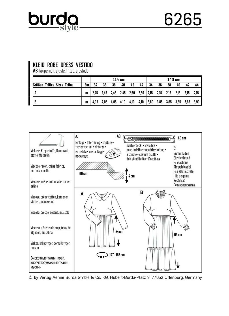 Burda Style Sewing Pattern - Dress - Dresses With Midi Skirt & Peter ...