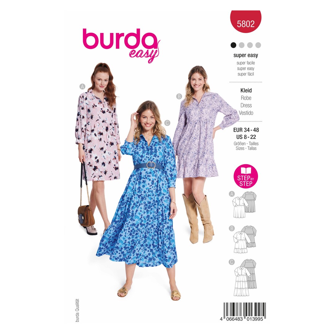 Burda Easy Sewing Pattern No. 5802 Dress Shirt Dress 3 Variants - Etsy