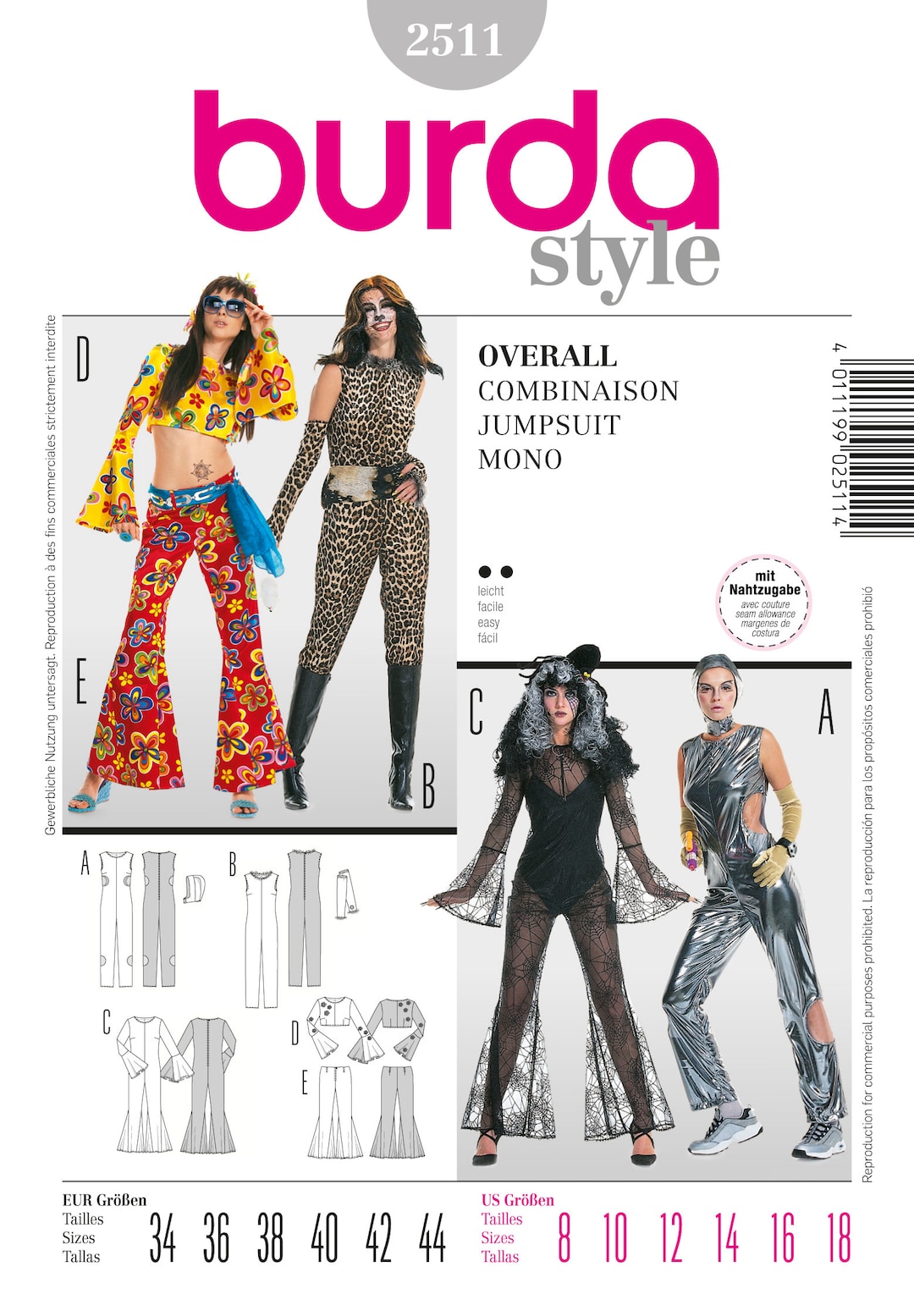 Burda Style Cut Pattern-costume-overall-jumpsuit-no.2511 - Etsy