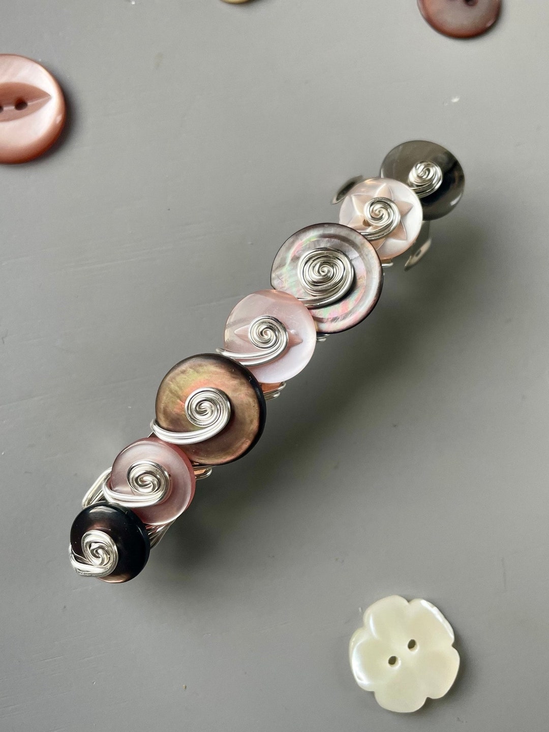 Button Hair Slide Clip Pale Dusky Pink Grey Brown Mother of Pearl ...