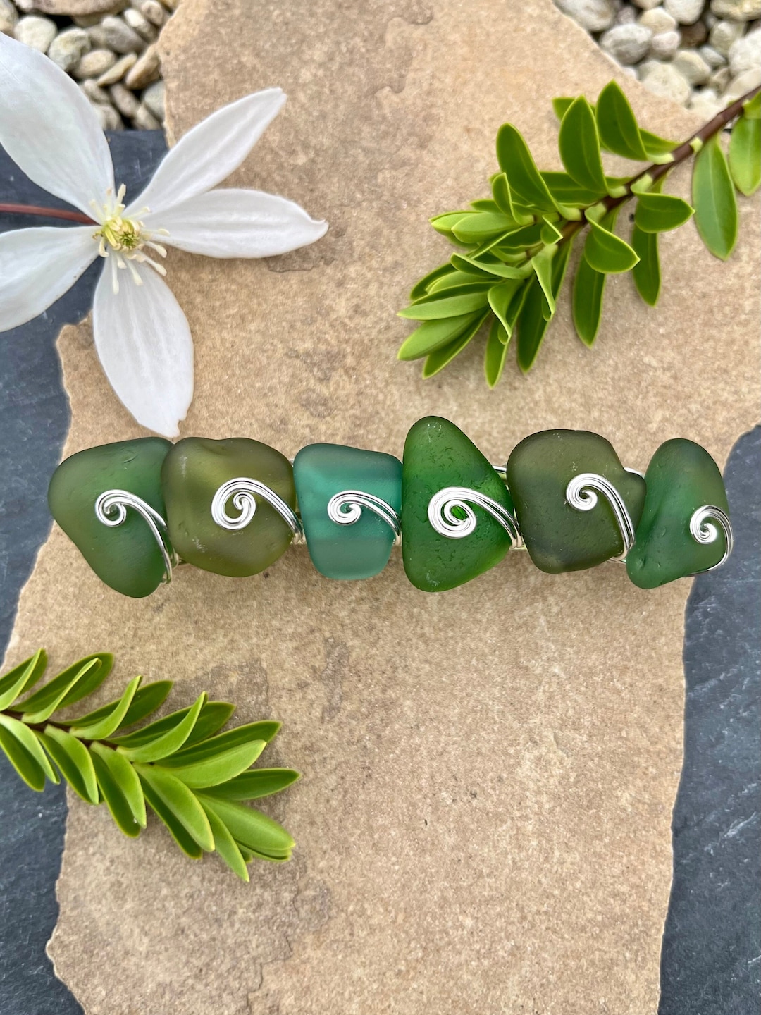 Genuine Sea Glass Hair Clip Large 80mm French Barrette Lime Emerald ...