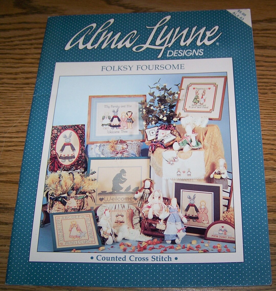 1987 Alma Lynne Designs, FOLKSY FOURSOME Cross Stitch & Sewing Pattern ...