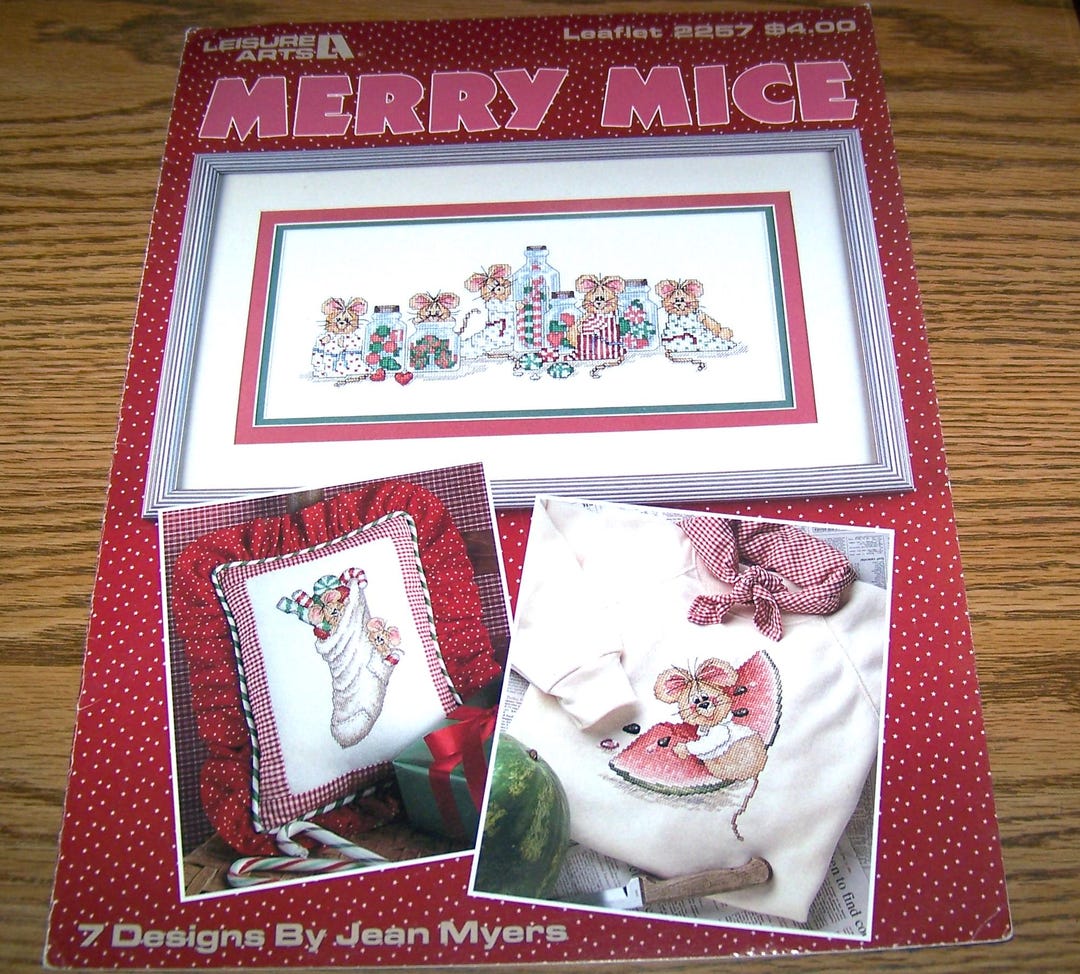 1992 Leisure Arts, MERRY MICE Cross Stitch Pattern Leaflet 2257 - 7 ...
