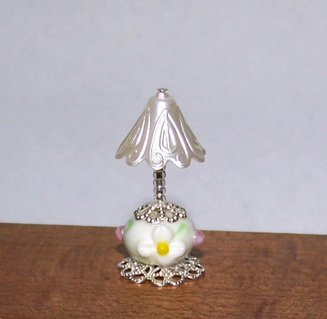 Handcrafted SMALLER Miniature Fairy Garden or Dollhouse White Lampwork ...
