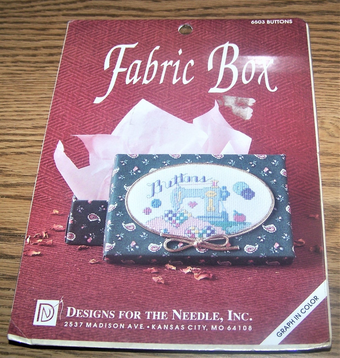 1992 Sealed Designs for the Needle FABRIC BOX Sewing Theme Cross Stitch ...