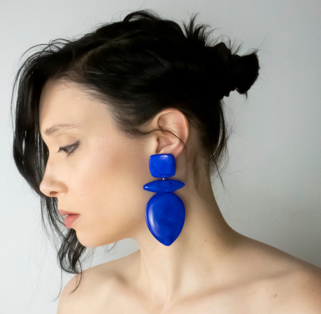 Royal Blue Lightweight Long Dangle Earrings for Women, Handmade Big ...