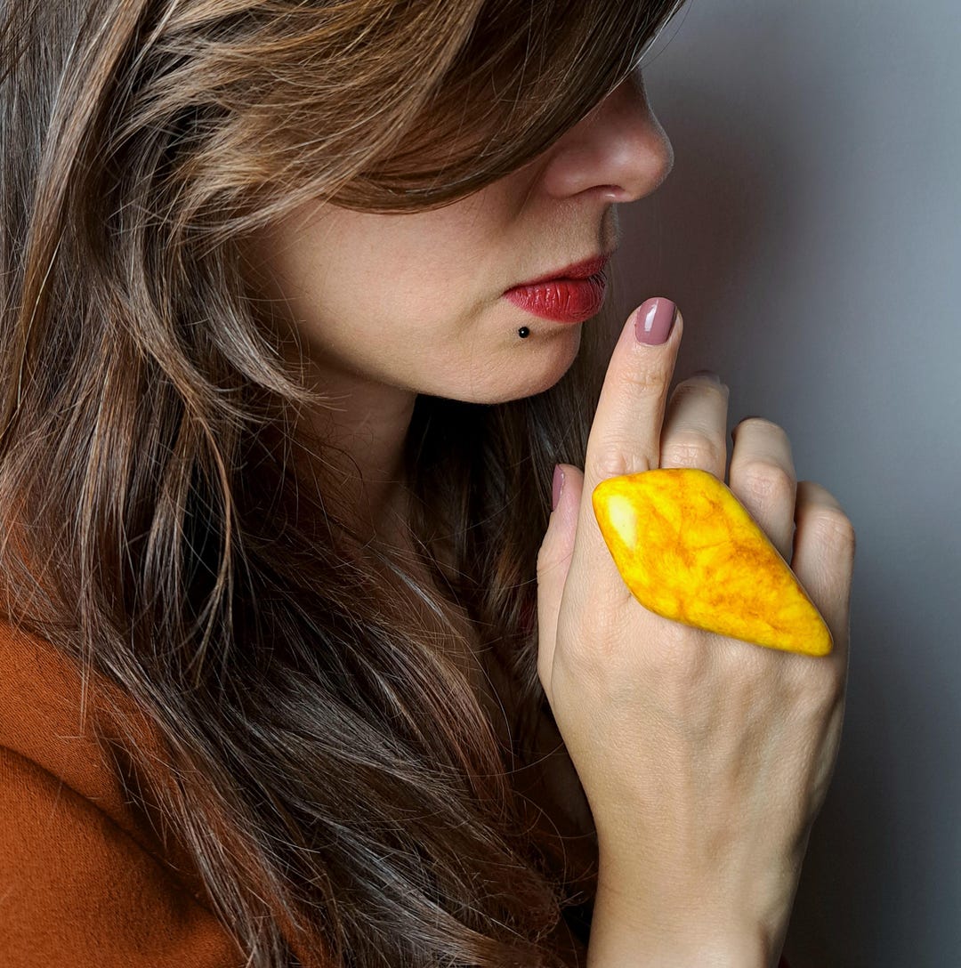 Chunky Yellow Statement Ring, Bold Big Rings for Women, Oversized ...