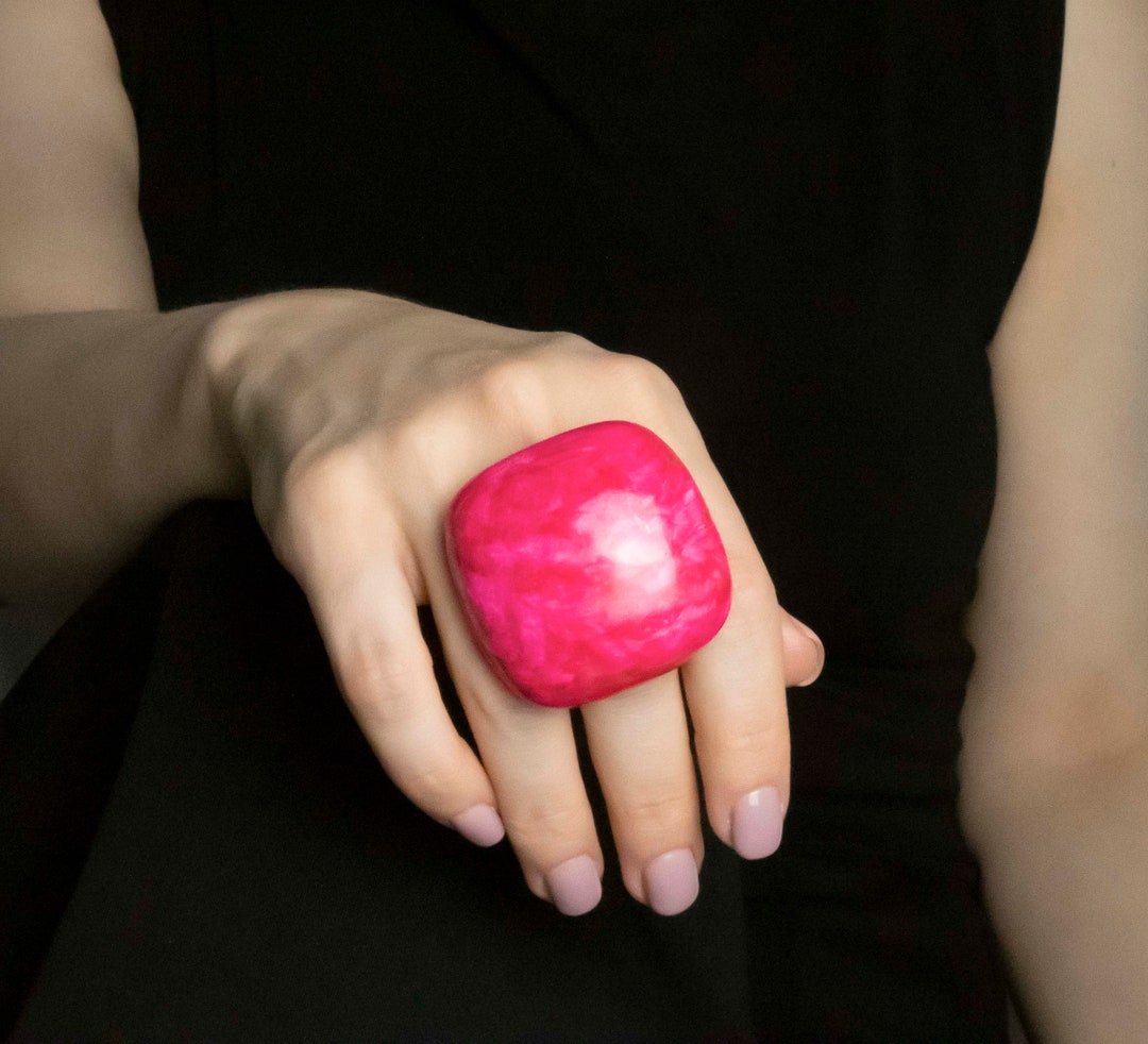 Bright Pink Statement Ring, Big Chunky Rings for Women, Contemporary ...