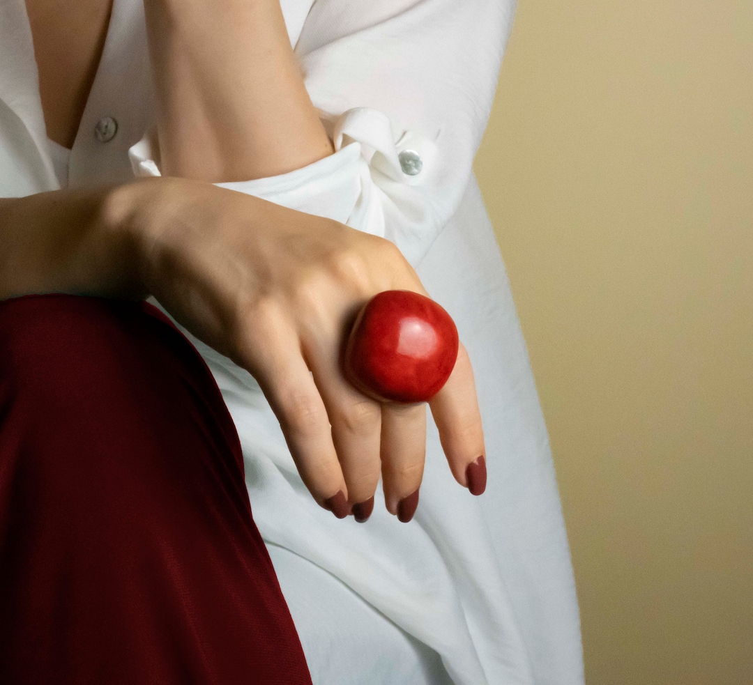 Bold Red Statement Ring, Square Big Rings for Women, Oversized Contemporary Polymer Clay Jewelry ...