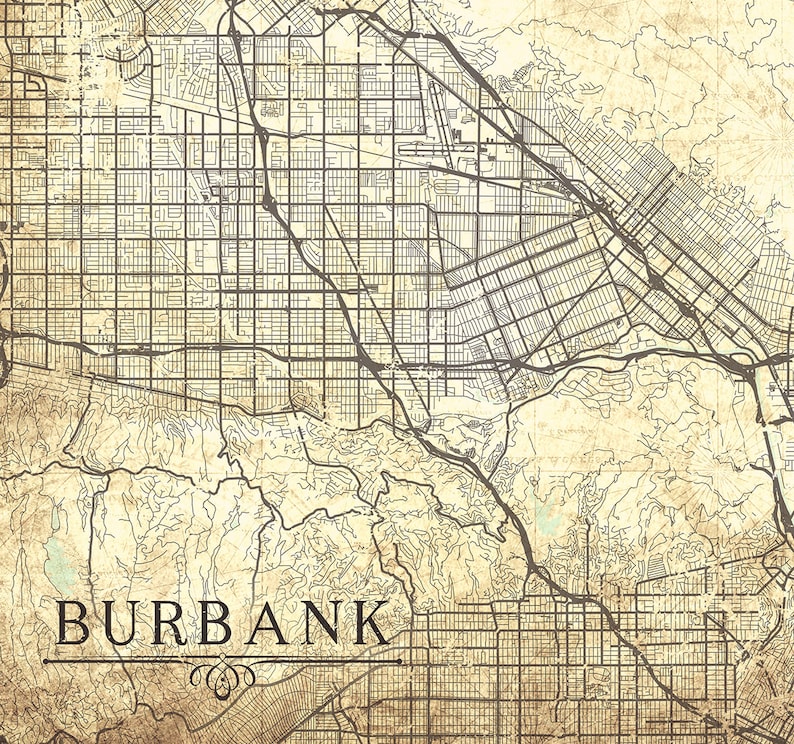 BURBANK CA Canvas Print California Vintage map Burbank ca City | Etsy