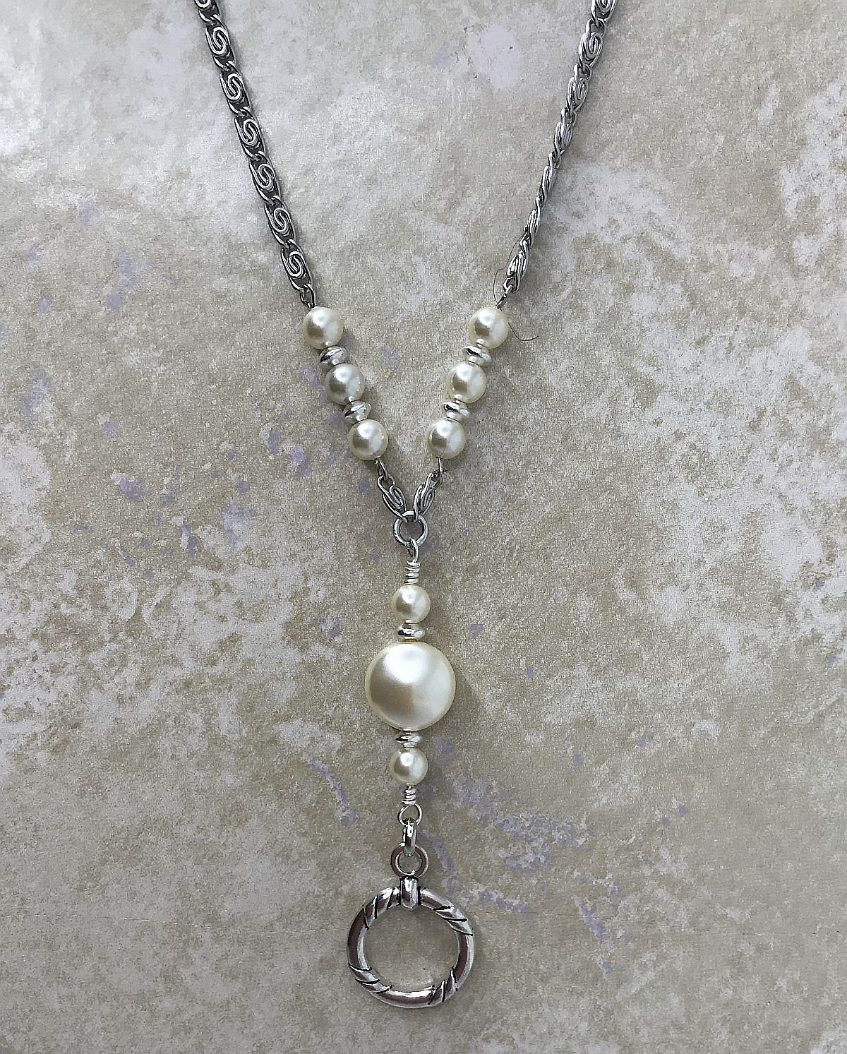 Cream Pearl Lanyard, With Swarovski™ Beads, Beaded Badge ID Holder ...