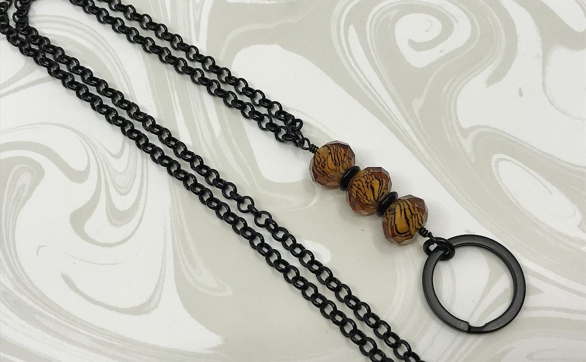 Tiger Stripe Black Chain Lanyard Beaded Badge ID Holder | Etsy