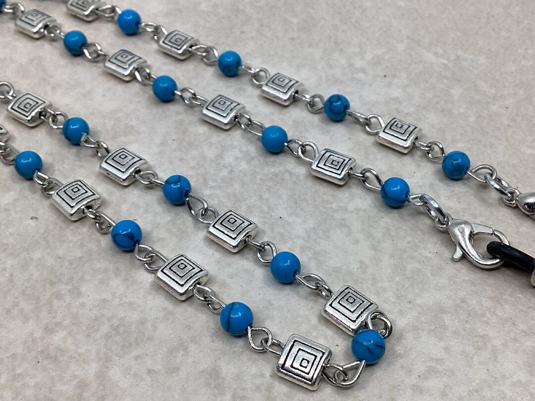 Turquoise Silver Eyeglass Chain, Reading Glasses Holder, Beaded ...