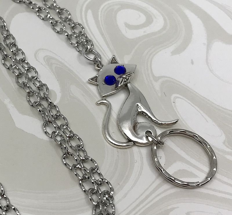 Sparkly Eyed Cat Lanyard Silver Chain Lanyard Cat Badge - Etsy